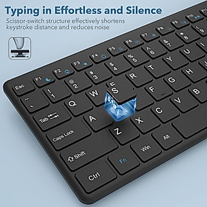 WisFox Wireless Keyboard, Ultra Slim Silent Computer Keyboard, Full Size 2.4G USB Keyboard with Number Pad for PC/Desktop/Laptop/Notebook, Black