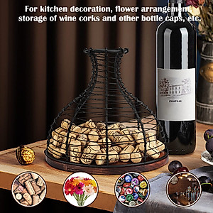 IEBIYO Wine Cork Container Wine Stopper Holder Black Wine Cork Storage with Wooden Bottom Cork Collector Cage Wine Lover Gift Kitchen Decor (Bronze Black)