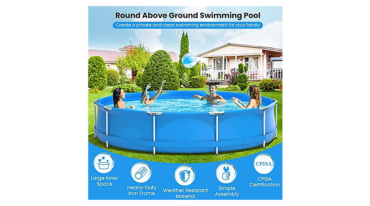 Goplus 12ft Above Ground Pool - Durable Steel Frame & Cover