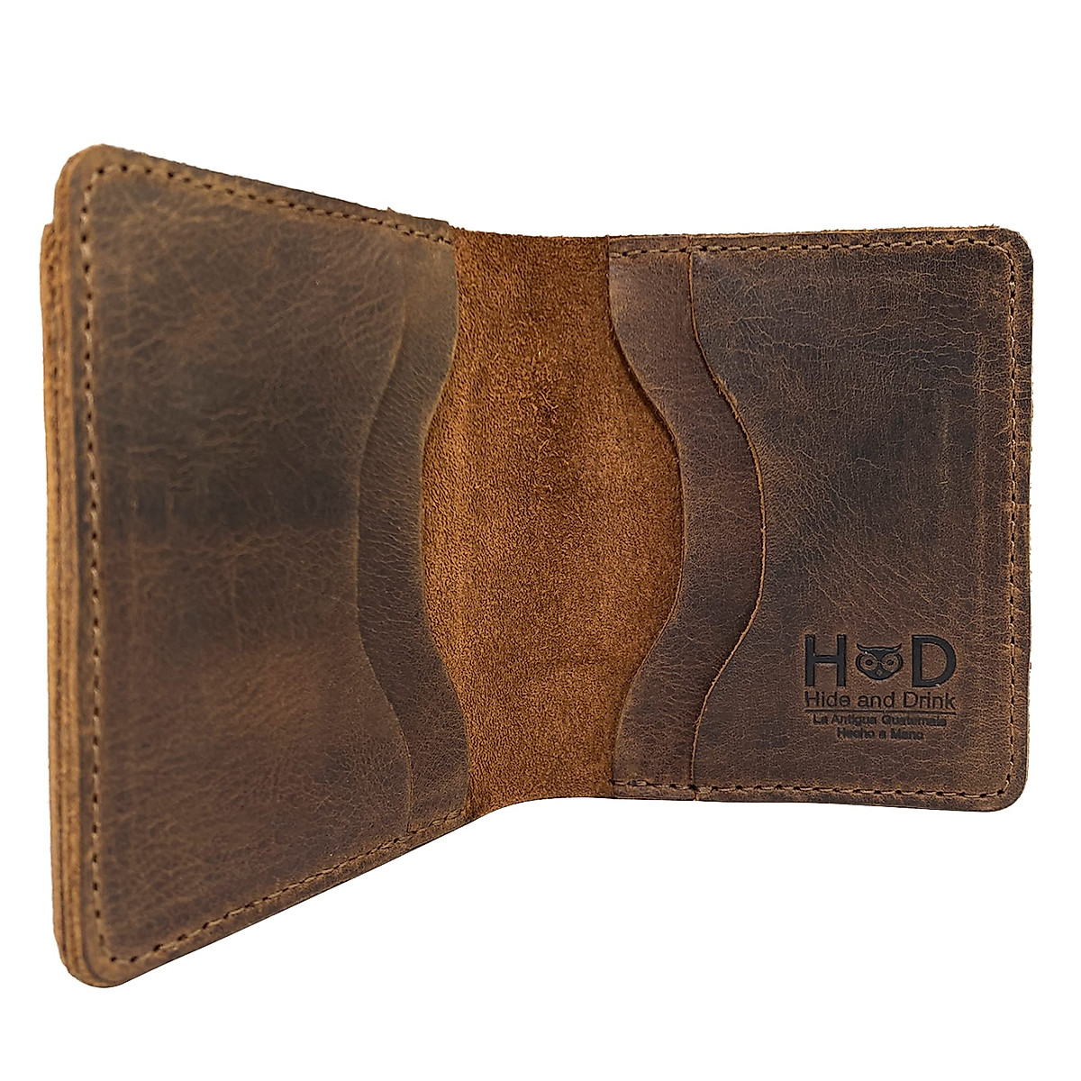 Hide & Drink, Bifold Wallet with Extra Layer, Slim, Thin Accessory For Pocket or Bag, Store Money, Cards & Cash, Full Grain Leather, Handmade, Bourbon Brown