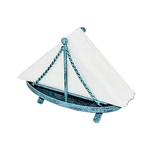 OwlGift Metal Sailboat Shaped Napkin Holder, Tabletop Paper Towel Dispenser, Mail Letter Sorter Rack, Document File Storage - Turquoise