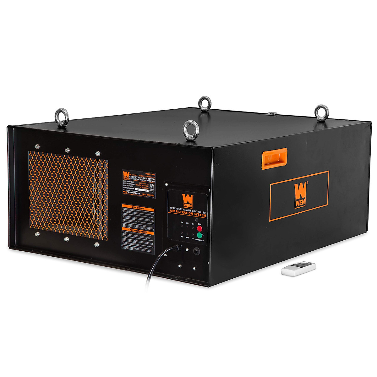 WEN 3417 3-Speed Remote-Controlled Industrial-Strength Air Filtration System (556/702/1044 CFM) & 3415AF1 1-Micron Industrial-Strength Inner Air Filter, Two Pack