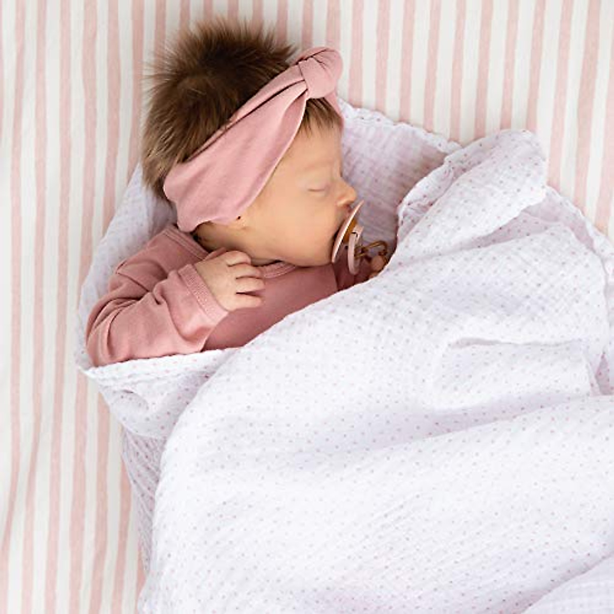 Ely's & Co. Cotton Muslin Swaddle Blanket 1-Pack — 100% Cotton Muslin Extra-Large Swaddle Blankets (47” x 47”) Printed (Pink Pin Dot)