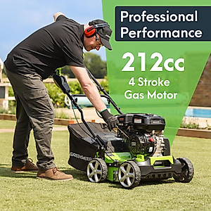 GreenSweep Pro Series - Gas Powered Artificial Grass Electric Sweeper Rake Vacuum 45L Collection Bag,5 Adjustable Heights, Foldable Handle & Extra Brush