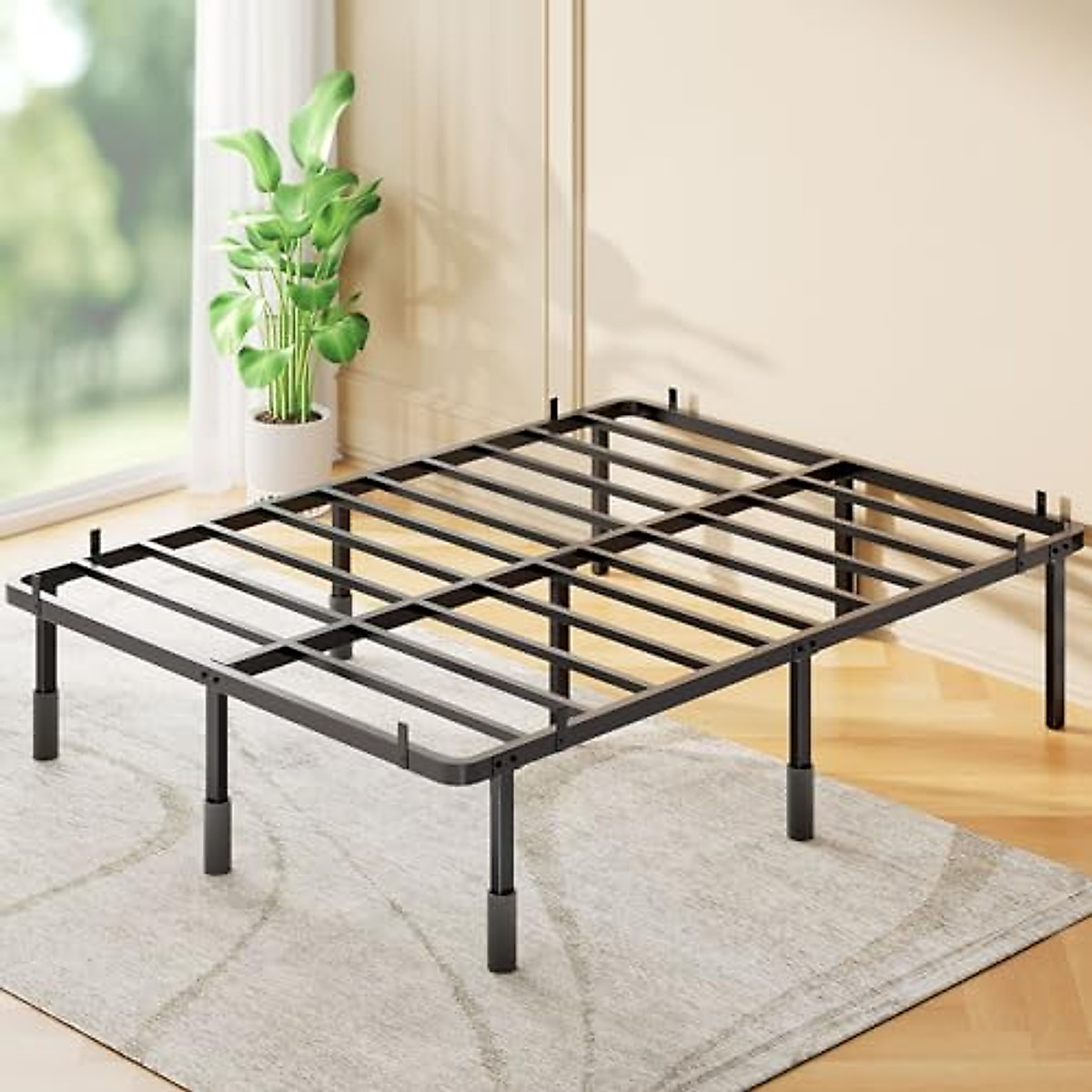 Marsail Queen Size Bed Frame, 14-Inch High Platform Bed with Steel Slat Support, Mattress Stoppers & Rounded Corners, Heavy-Duty Metal Platform, 1600 lbs Max Weight, No Box Spring Needed, MSBFQ02