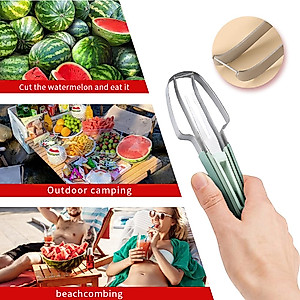 3 in 1 Watermelon Fork Slicer Cutter, 2024 New Summer Watermelon Cutting Tool, Stainless Steel Watermelon Popsicle Cutter Melon Cutter Knife Portability Fruit Fork for Kitchen Gadgets (Green)