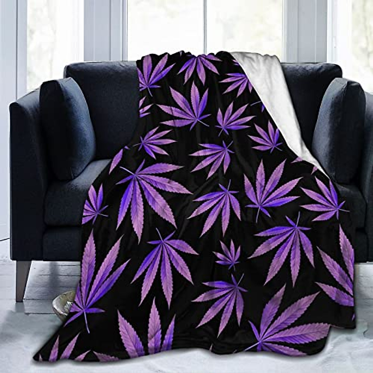 DICITNET Purple Weeds Leaf Pattern Blanket Throw Blanket Lightweight Microfiber Blankets for Bed Couch Sofa Blanket Quilt 50"X40"