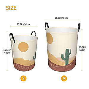 aHaBiKas Collapsible Laundry Basket Organizer, Bathroom Desert Cactus Scenery Dirty Clothes Storage Basket with Handle for Bedroom Living Room Small Size