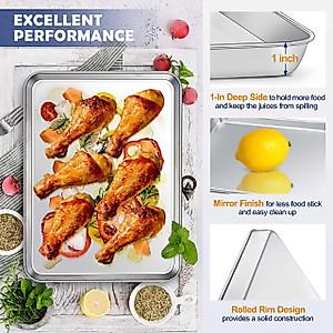 Baking Sheet Pan with Rack Set, Joyfair Stainless Steel Toaster Oven Pans Tray & Cooling Racks for Cookie/Jelly Roll/Bacon/Meat, Commercial Metal & Rust-free, Dishwasher Safe (16 Inch)