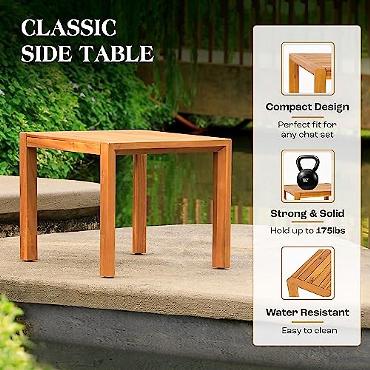 IDZO Natural 3-Piece Patio Bistro Sets with Foldable 400lbs Weight Endurance Chairs, a 220lbs Shelf Table, Made from FSC-Certified Acacia Wood, Featuring Washable Cushions and an Ergonomic Design