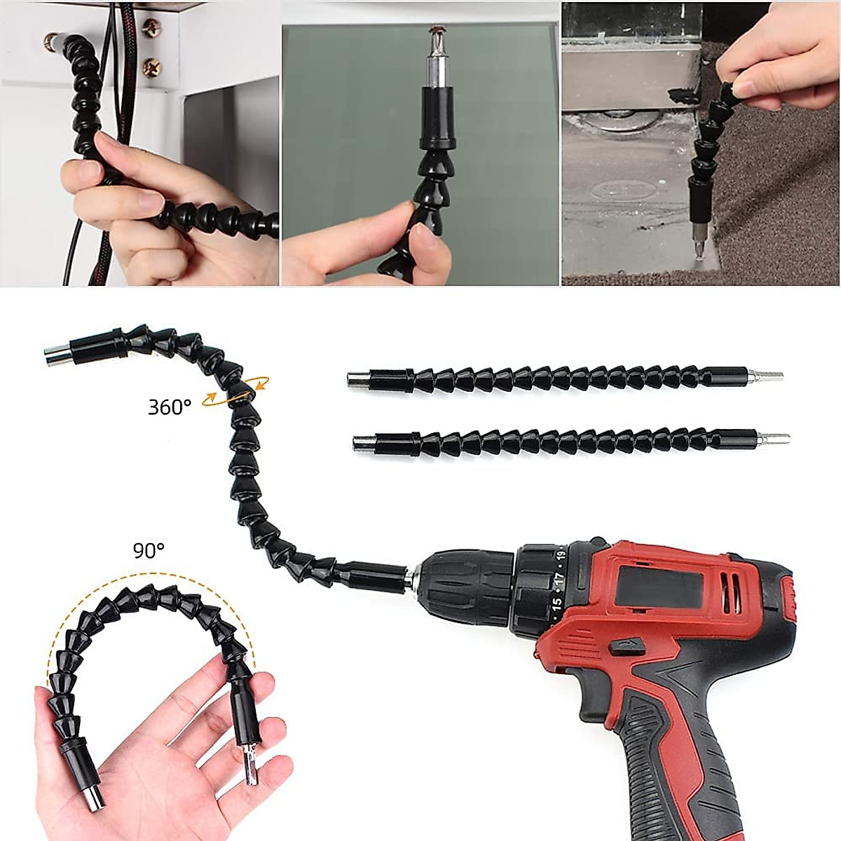 11.7in Flexible Screwdriver Bit Extension Kit - 10pc Set with 90° Angled Bits and Soft Shaft Adaptors