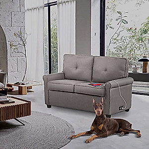 OUllUO Pull Out Sofa Bed Dual Plugs USB Ports, 2-in-1 Convertible Loveseat Sofa Couch Sleeper with Folding Mattress, Modern 2 Seat Small Sofa Couch for Living Room Apartment Guest Bedroom,Gray