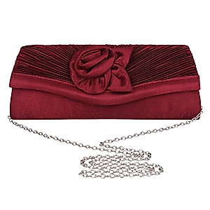 Adoptfade Womens Pleated Flower Evening Clutch Satin Vintage Dinner Bag,Navy Blue