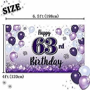 LASKYER Happy 63rd Birthday Purple Large Banner - Cheers to 63 Years Old Birthday Home Wall Photoprop Backdrop,63rd Birthday Party Decorations.