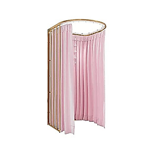 Clothing Store Fitting Room Curtain Gold Frame, Portable Temporary Mobile Privacy Protection Dressing Room, Foldable Mall Simple Changing Room and Display Rack, 200x95x95cm (Pink)
