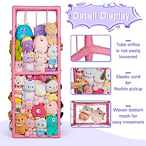 Trycooling Stuffed Animal Storage Zoo Stuffed Animal Holder Space Save Vertical Stuffed Animals Storage PVC with Elastic Band and Net for Playroom Bedroom Nursery (Pink 1)