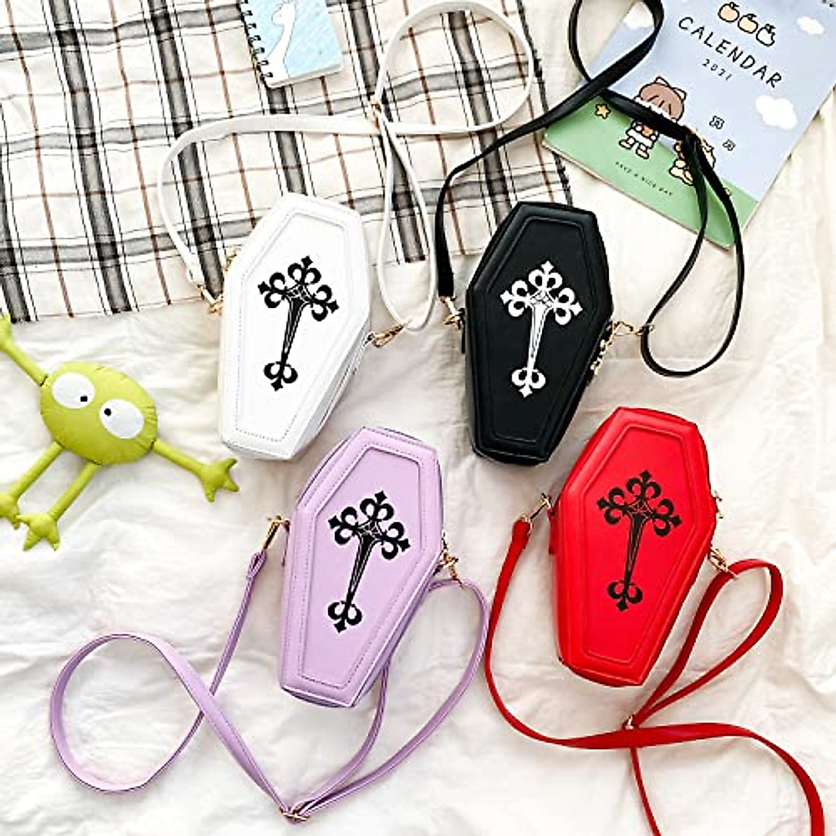 Gothic PU Leather Bag Women’s Crossbody Coffin Shape Bag Cell Phone Purse Small Shoulder Bag for Halloween Cosplay (Violet)