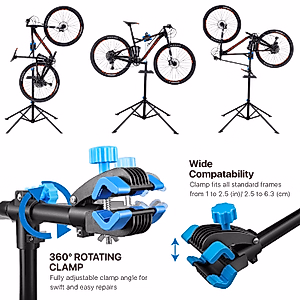 Flexzion Bike Repair Stand Workstation, Bicycle Maintenance Workstand, 41"-75" Adjustable Foldable Cycle Rack, Lightweight, w/ Tool Tray, Telescopic Arm & 4 Feet Base for Home Mechanic Workshop