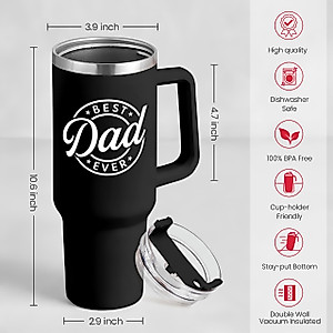 SANDJEST Best Dad Ever Tumbler with Handle - 40oz Stainless Steel Insulated - Dad Gifts for Daughter & Son - Coffee Tumbler for Father's Day, Birthday, Christmas - Cup Gift Set with Lid & Straw