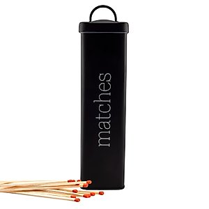 AuldHome Design Enamelware Fireplace Matches Holder (Black), Farmhouse Storage Container for Long Safety Matches