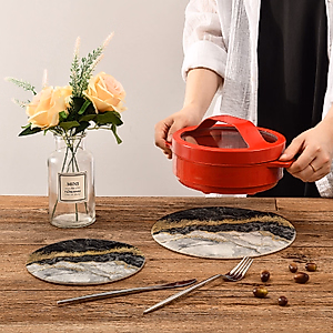 Kitchen Pot Holders Set Round Cotton Potholders Hot Pads, Hot Mats Gold Black Marble for Hot Dishes Pot Bowl Teapot