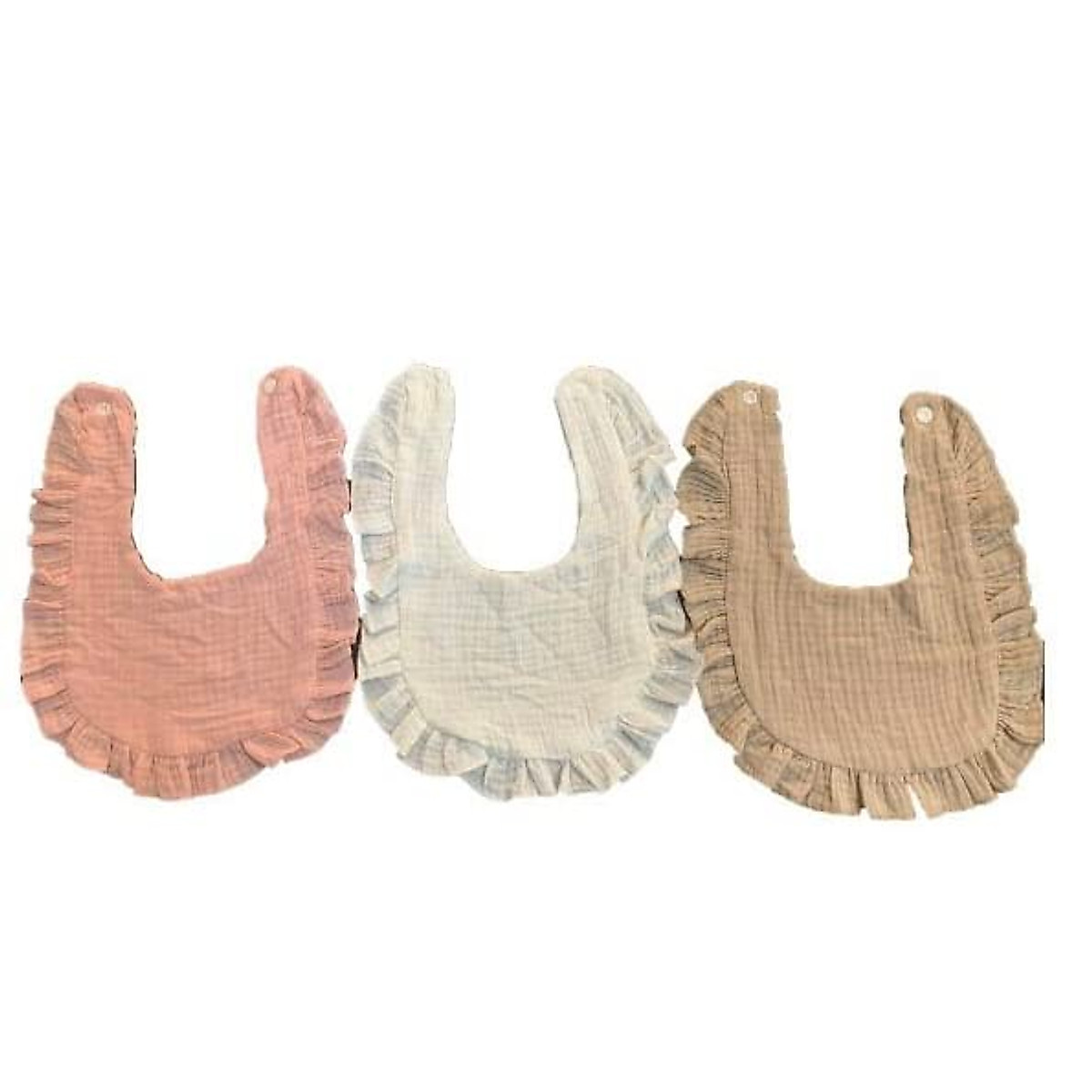 Baby Girl Muslin Ruffle Drooling/Teething Bib 3-Pack (Pink, White, Tan), One Size