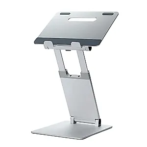POUT - Eyes 3 Lift — Ergonomic Laptop Stand for Desk, Adjustable Height 2" to 20" — Laptop Riser Portable Laptop Stand for Laptop — Standing Desk Converter for MacBook 10"-17" Laptops (Gray)