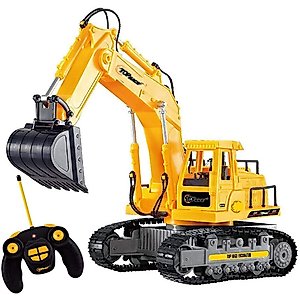 Top Race 7 Channel Full Functional RC Excavator, Battery Powered Electric Remote Control Construction Tractor with Lights and Sound (TR-111), Construction Trucks, RC Construction Vehicles, Big Truck