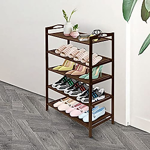 DNYSYSJ Bamboo Shoe Rack Organizer 5-Tier Shoe Shelf Storage Freestanding Shoes Shelf Stand for Entryway Hallway Closet (Brown)