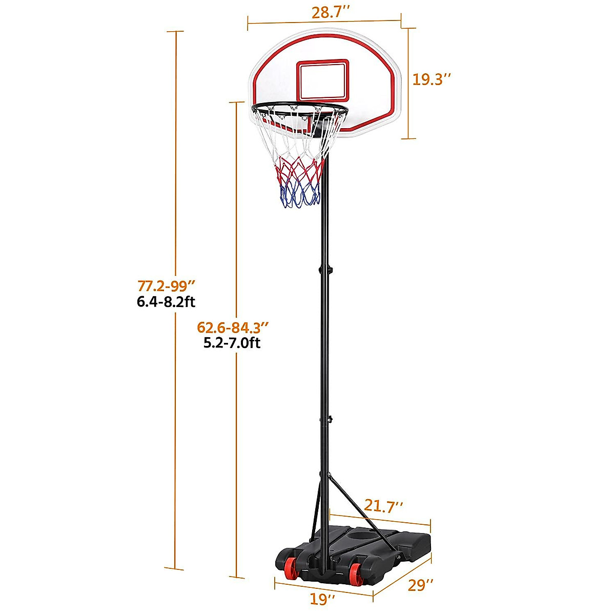 Yaheetech Portable Basketball Hoop Stand Backboard System Height Adjustable 5.2-7 ft Basketball Goal Indoor Outdoor with Wheels Red