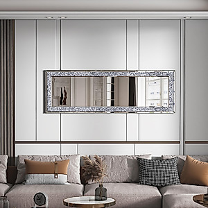 MUAUSU Crystal Full Length Floor Mirror- 59"×18" Crushed Diamond Full Body Mirror Silver Long Standing Mirror for Bedroom Living Room Bathroom Wall Mounted