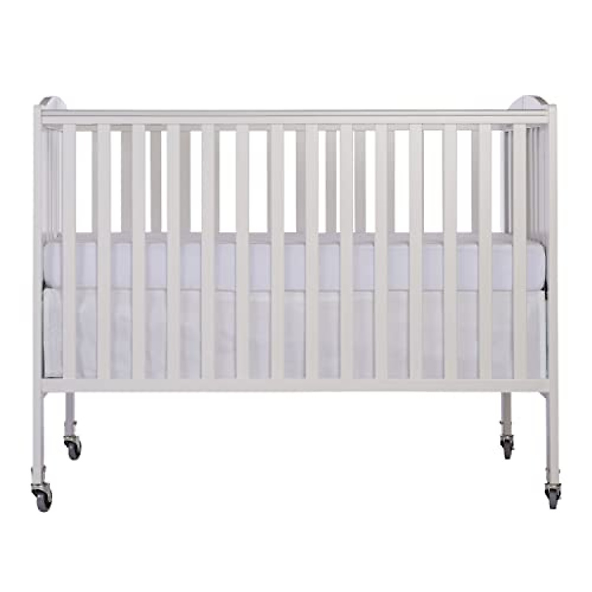 Dream On Me Folding Full Size Convenience Crib In White, Two Adjustable Mattress Height Positions, Comes With Heavy Duty Locking Wheels, Flat Folding Crib