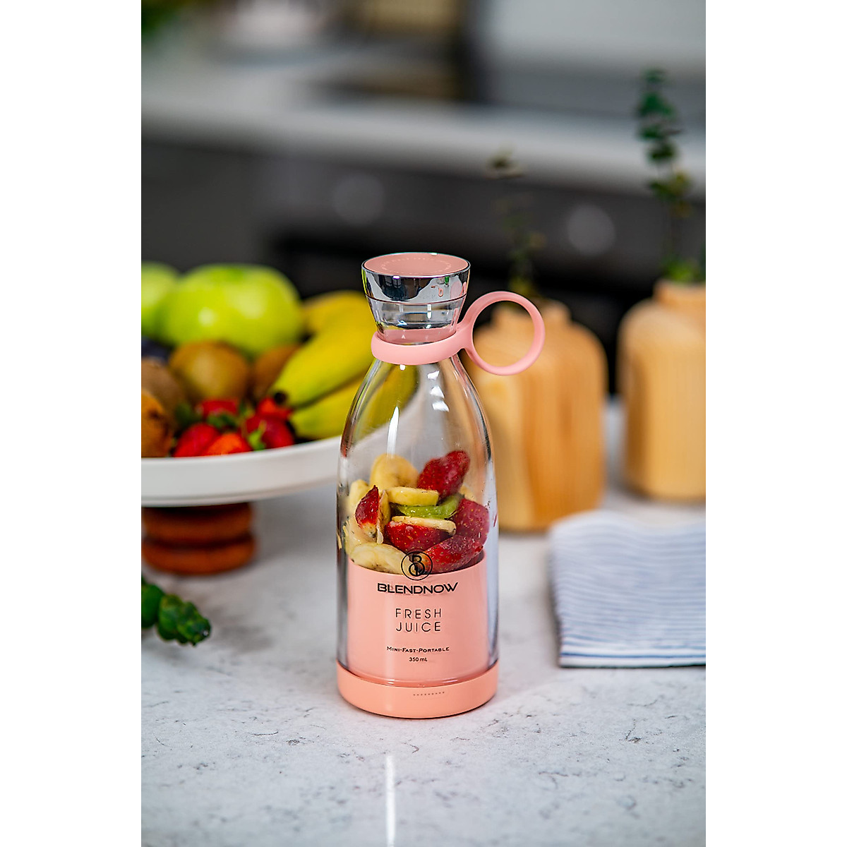 Blendnow Personal Size Blender, Portable Blender for Shakes and Smoothies, USB Rechargeable Blender, Travel Blender, Gift, Fresh Juice Blender with Stainless Steel 4 Blades, 350 ML (Pink)