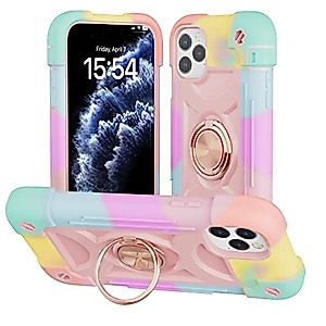 Cookiver for iPhone 11 Pro Max Case 6.5 Inch, with 2 Pack Glass Screen Protector,Heavy-Duty Shockproof Rugged Military Grade Cover with Magnetic Car Mount for iPhone 11 Pro Max (Rainbow Pink)