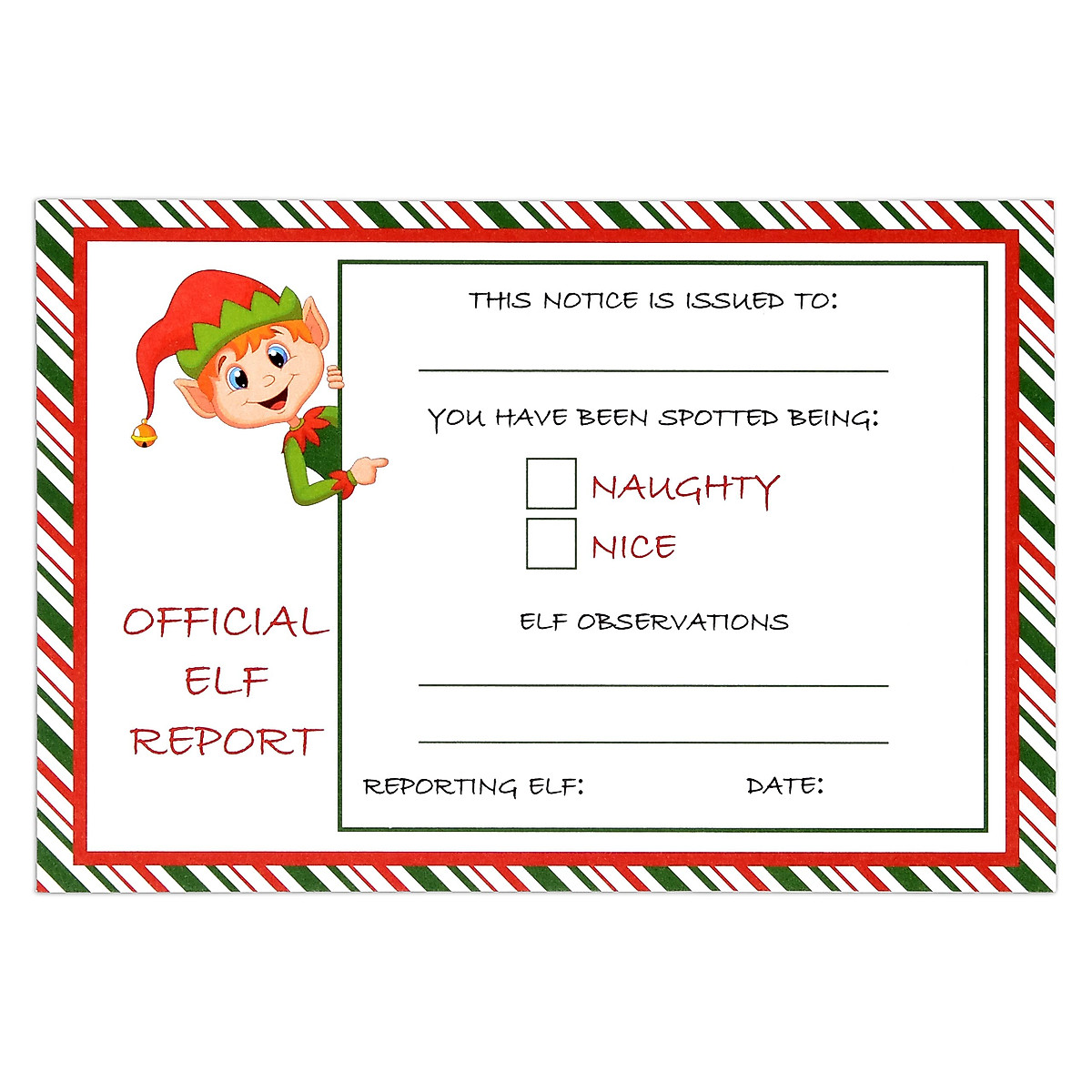 Gift Boutique 50 Elf Report Cards 4" x 6" Official Elves Report Notice Naughty or Nice Behavior Xmas Note Card Letter to Santa North Pole for Holiday Students & Kids Activities Stationery Set