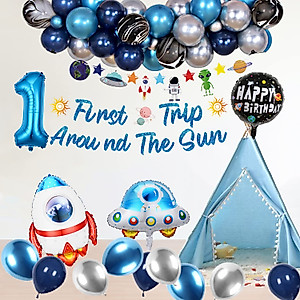 Outer Space Birthday 1 Party Decorations Balloons Kit with Rocket UFO Number One Foil Balloon Boy Girl Room Decor Supplies 3-Piece Set