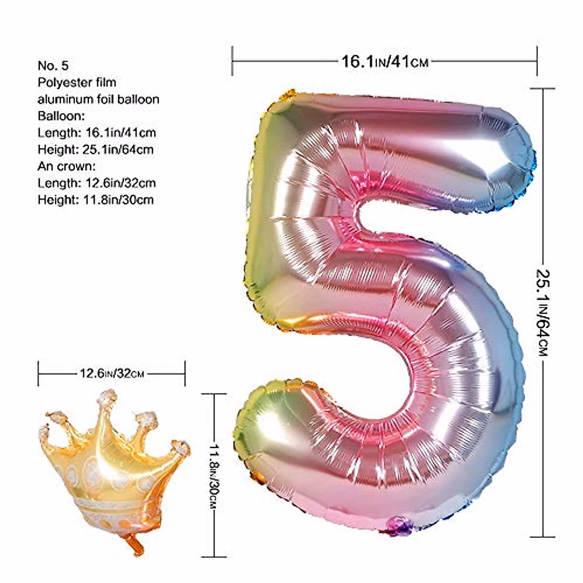 Number 5 Balloon,Children's Birthday Party Decorative Balloons, Digital Crown Aluminum Balloons (5)