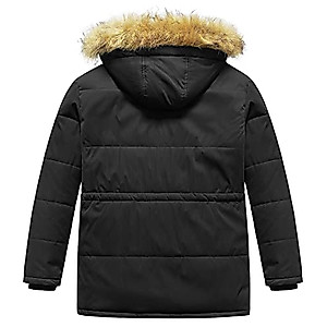 CREATMO US Men's Big and Tall Winter Hooded Coat Waterproof Warm Long Puffer Jacket Parka winter jackets Fleece Lined Black 6X