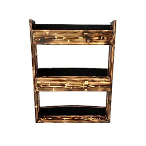 Wooden Bourbon Whiskey Barrel Stave Shelf, Large Torched Three-Tier Liquor Bottle Display Cabinet, Wall Mount, Easy Installation, Medium