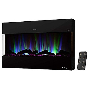 e-Flame USA Hampshire 36-inch Wall Mount/Wall Insert LED Electric Fireplace Heater with Timer - Realistic 3-D Logs and Fire Effect