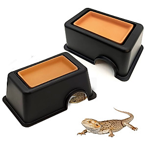 Tfwadmx 2Pcs Reptile Hide Box, Gecko Hideout and Cave with Water Supply for Lizards Snakes Leopard Gecko Spiders Frog