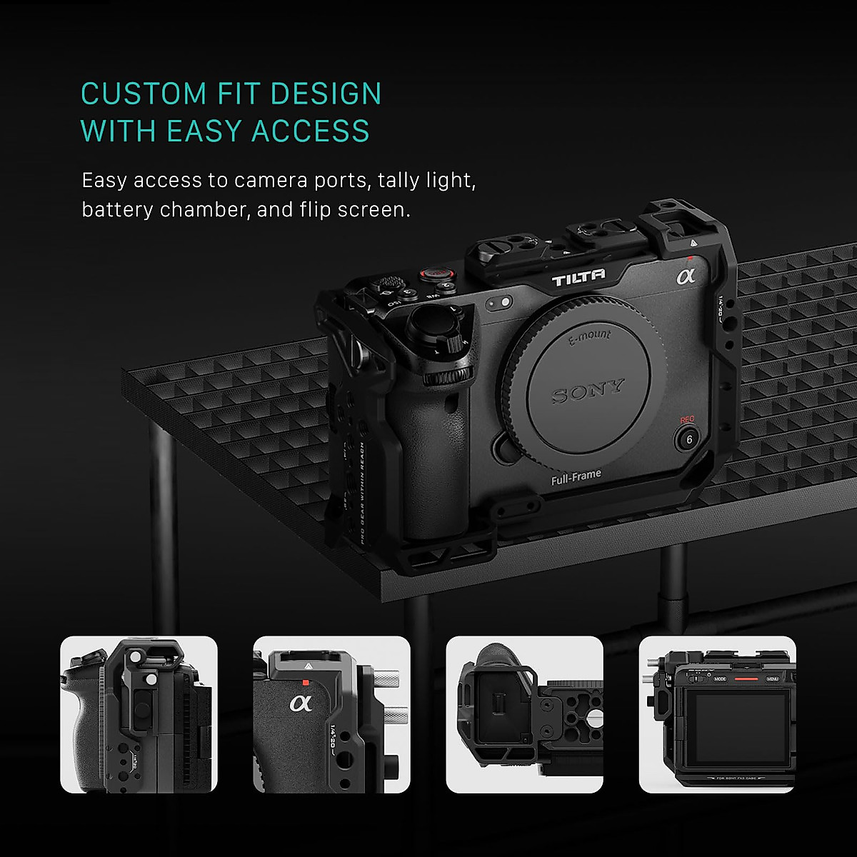 Tilta Camera Cage Compatible with Sony FX3/FX30 V2 | Top Plate NATO Rail, Cold Shoe, 1/4""-20 and 3/8""-16 | Thumb Screw Design | Full Cage Only | TA-T16-FCC-B (Black, Full Cage)