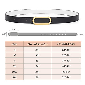 Waist Wow Skinny Belts for Women Thin Reversible Leather Belt for Dresses Jeans Pants with Gold Silver Buckle,1 Pack,black/white 43"