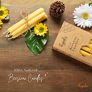 Hyoola 7 Inch Beeswax Taper Candles 12 Pack - Handmade, All Natural, 100% Pure Unscented Bee Wax Candle - Tall, Decorative, Golden Yellow - 7 Hour Burn Time