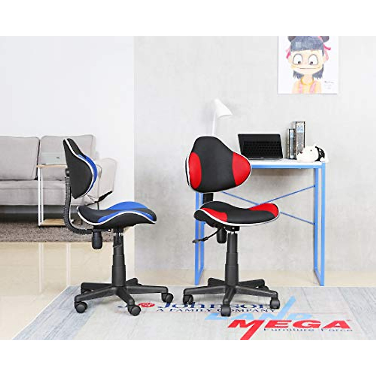 Home Office Low Back Computer Executive Chair by JJS, Ergonomic Mesh Chair with Extra Large Base and Pads, Black/Blue