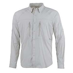 Huk Men's Tech Hybrid Long Sleeve Shirt | Performance Button Down, Bone, Medium