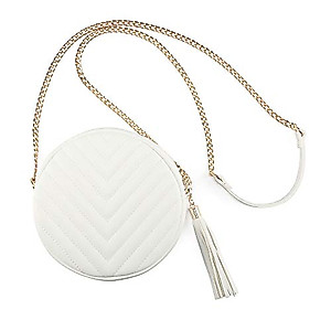 Ayliss Women Crossbody Shoulder Bag Circle Tassel Purse Clutch Evening Small PU leather Handbag Fashion Wallet With Chain (White #1)