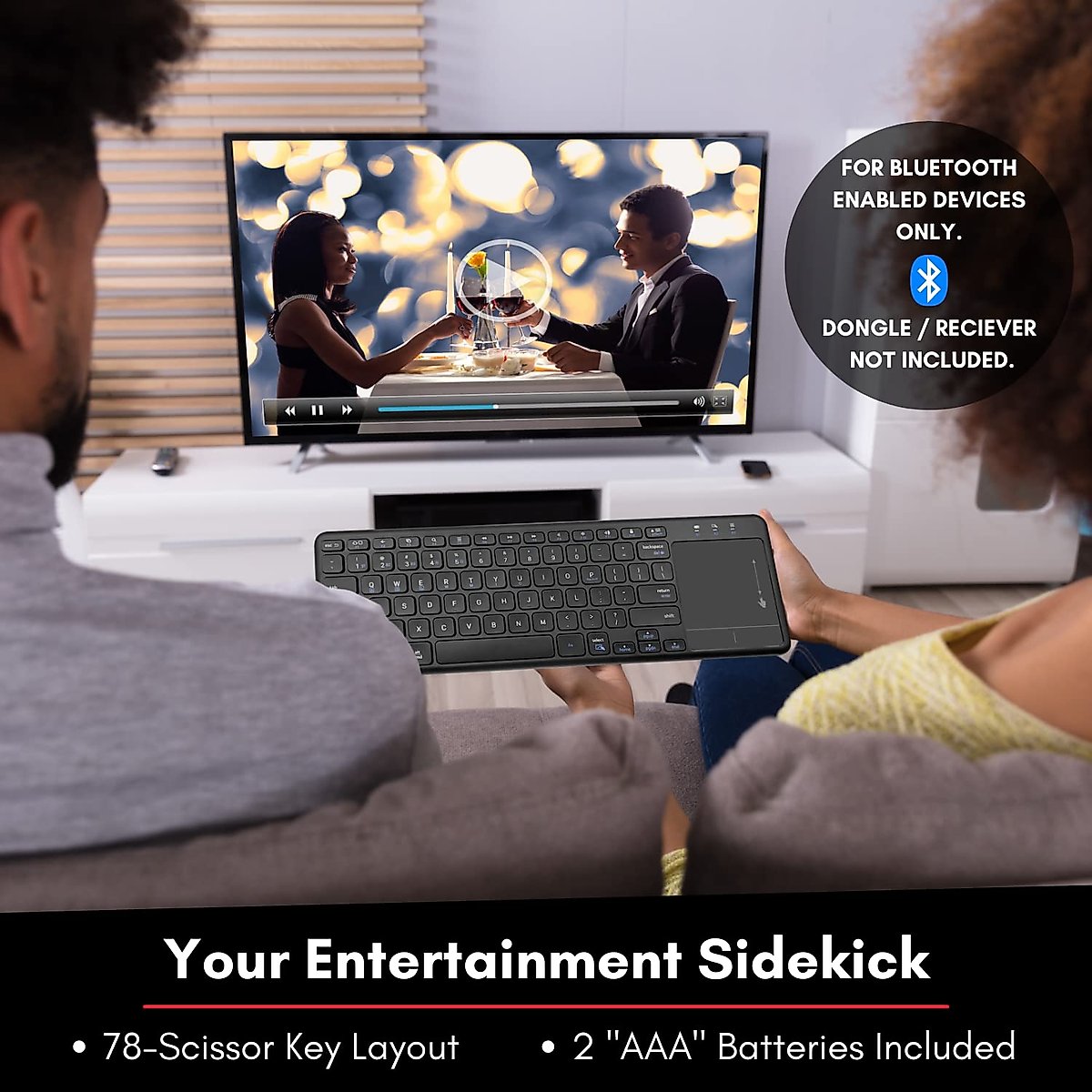 Macally Bluetooth Keyboard with Touchpad for Easy Media Control - Perfect TV Wireless Keyboard with Trackpad for Samsung LG HTPC Mac - Small - Smart TV Keyboard