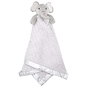 EVERYDAY KIDS Large Lovey Baby Security Blanket for Boys and Girls Sweet Elephant Stuffed Animal on 30” Gender Neutral Gray Snuggle Baby Blanket; Fluffy Fleece with Attached Plush Toy to Cuddle