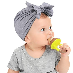 3 Pieces Baby Bow Knot Turban Hats Beanie Headwraps for Toddlers Girls (Black, White, Grey)